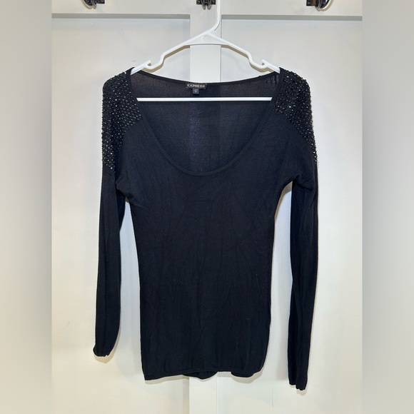 Express | Sweaters | Black Sweater With Embellished Shoulders | Poshmark